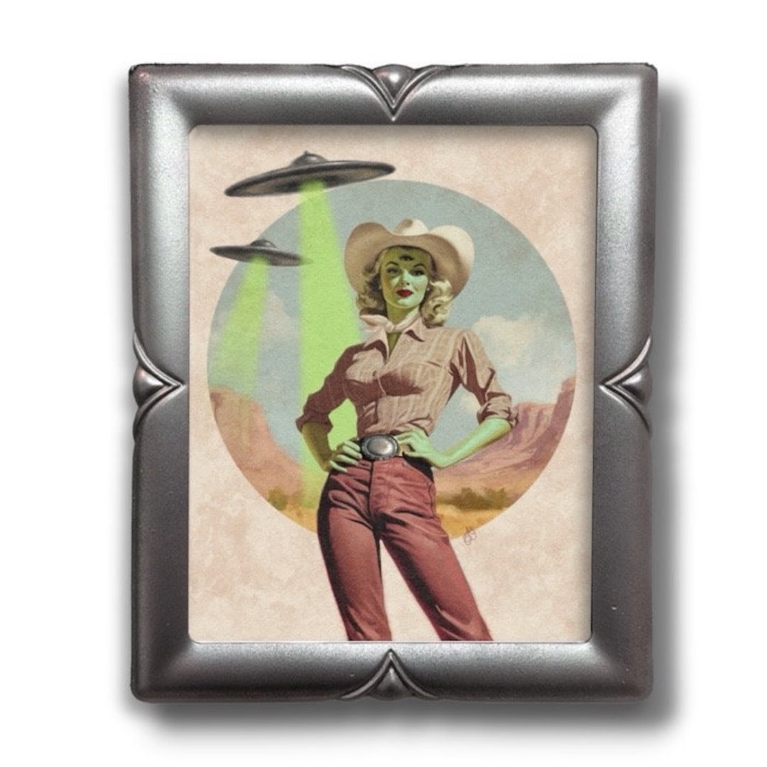 Western Cowgirl Cowboy Alien Retro Art Print - Etsy