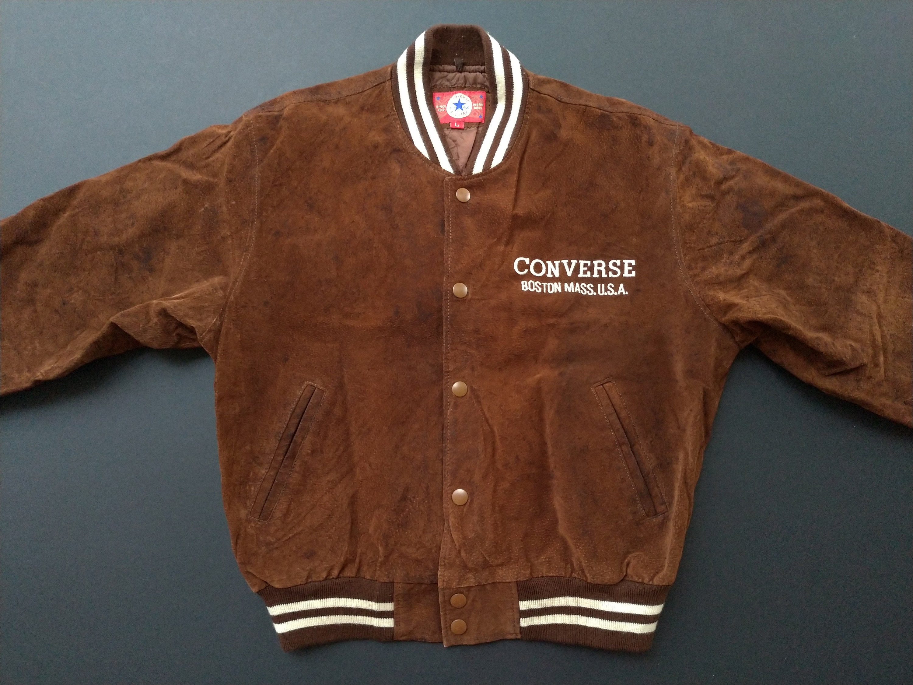 Converse Chuck Taylor All Star Brown Suede Jacket Bomber Big Large Logo ...