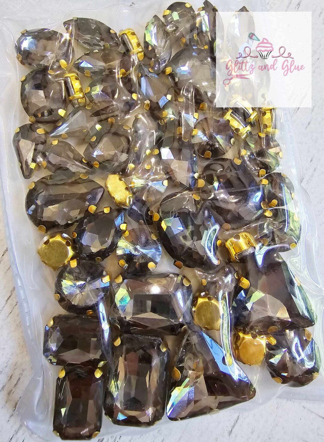 Dark Grey Jewels, 50pc Gold Claw Jewels, Craft Jewels, Sew on Jewels ...