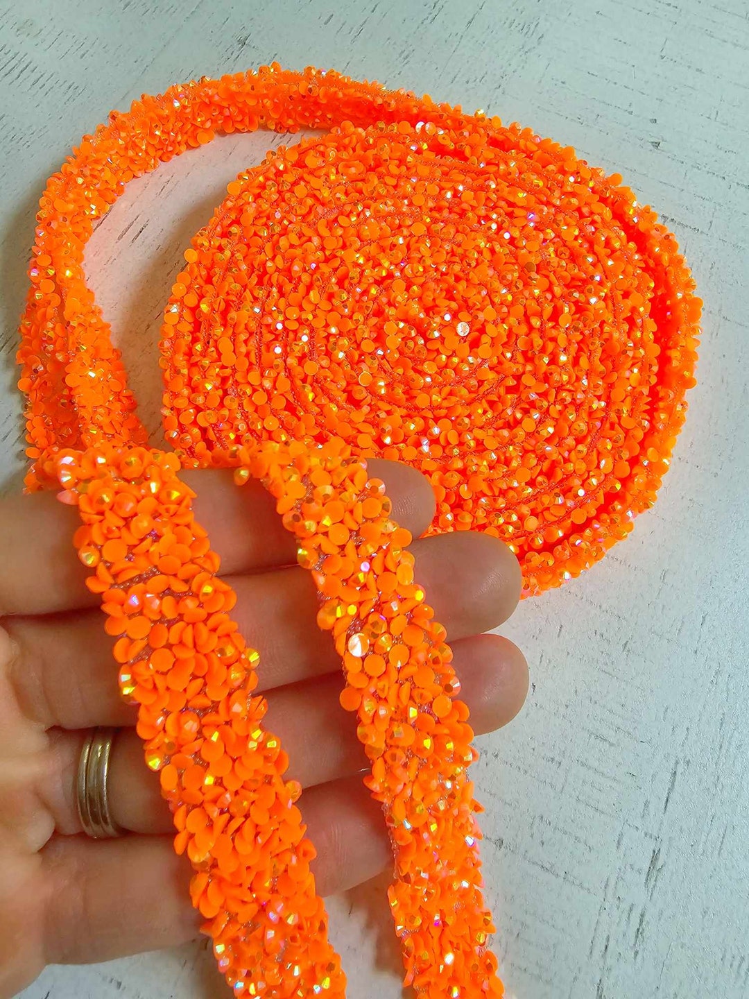 Orange Thick Rhinestone Ribbon, Rhinestone Ribbon, Craft Supplies, Fake ...