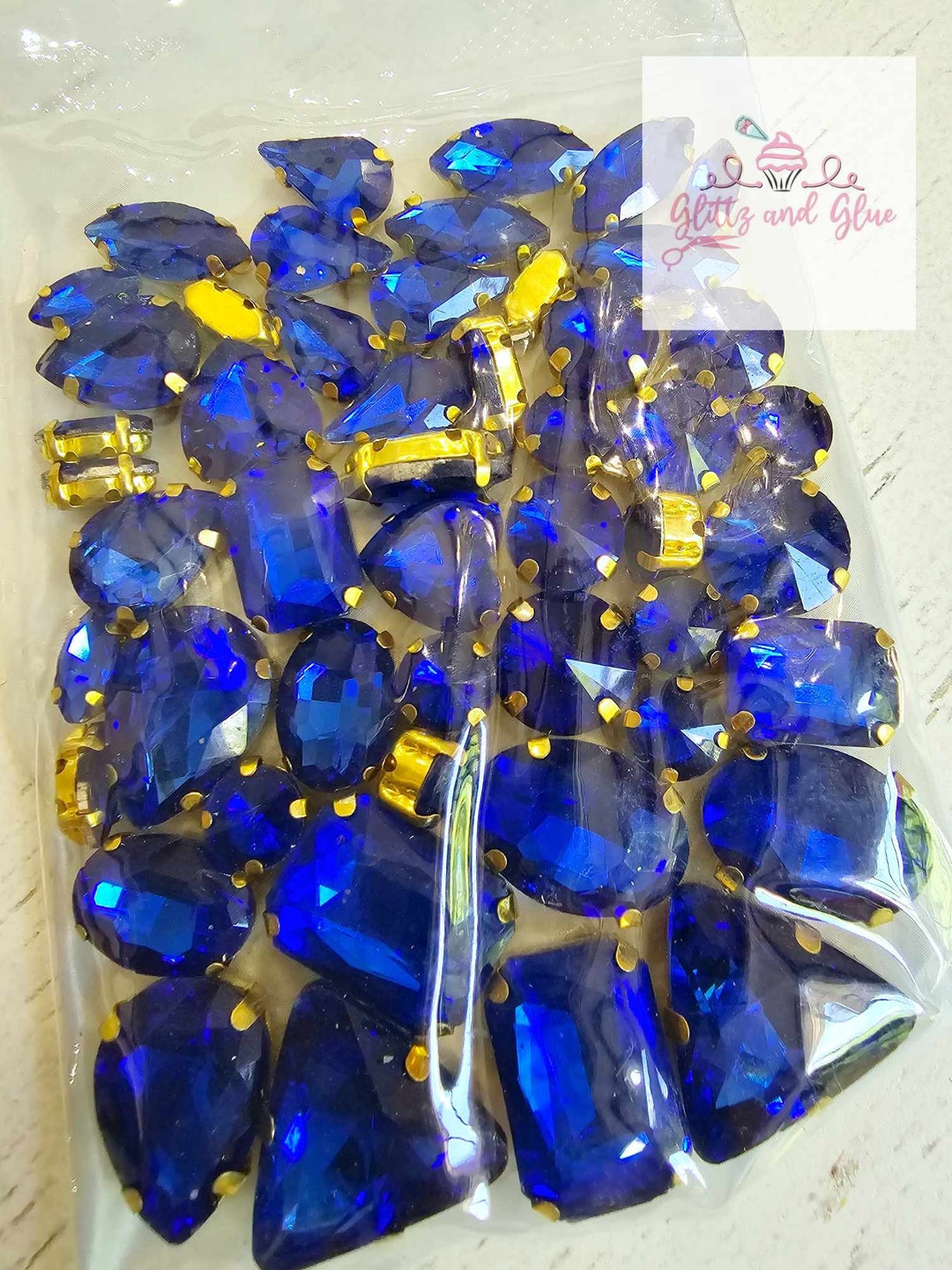Dark Blue Jewels, 50pc Gold Claw Jewels, Craft Jewels, Sew on Jewels ...