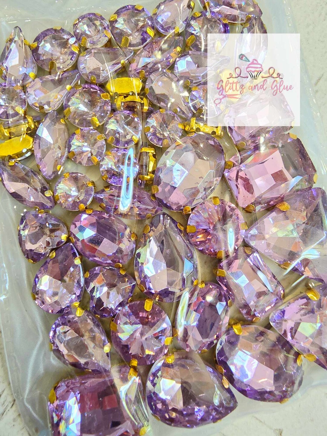 Light Purple Jewels, 50pc Gold Claw Jewels, Craft Jewels, Sew on Jewels ...