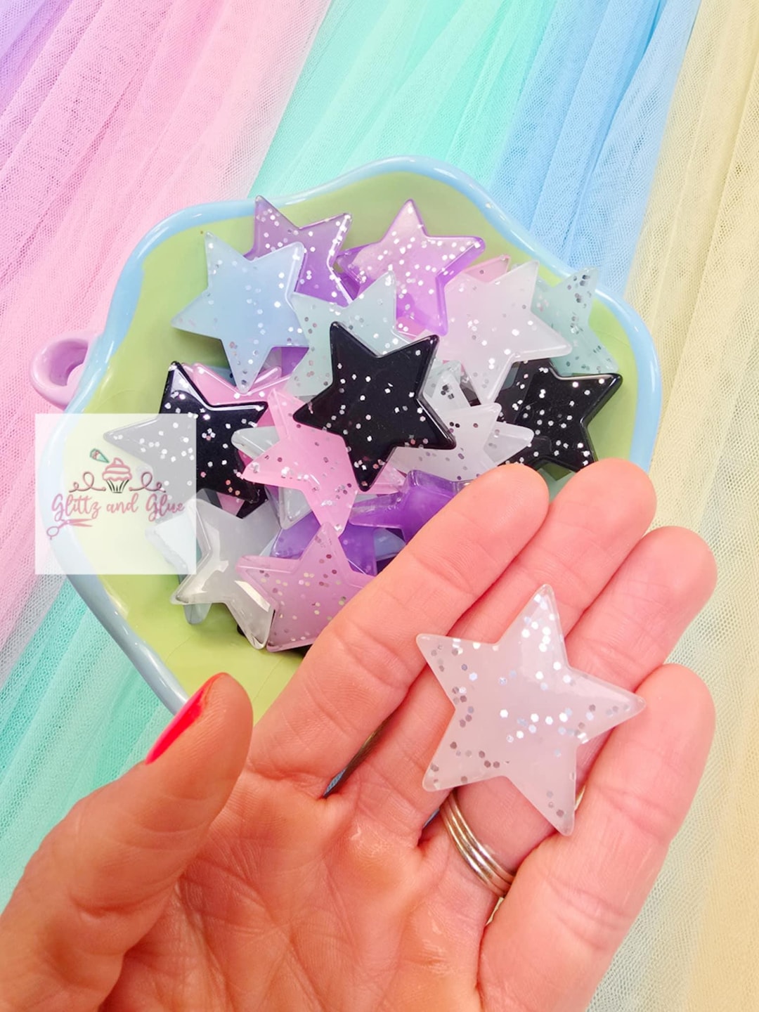 30pcs Glittered Resin Stars, Star Cabochons, Fake Bake Supplies, DIY ...