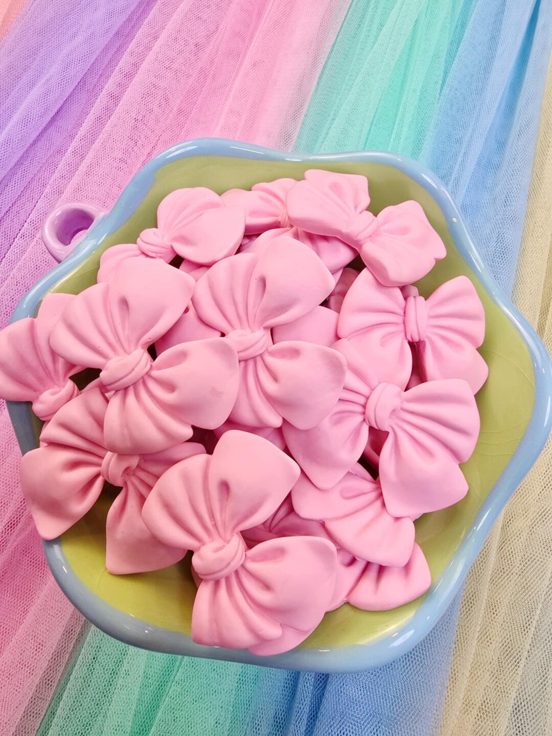 15pc #15 Large Light Pink Bow, Bow Cabochon, Clay Bow, Flat Back Bow ...
