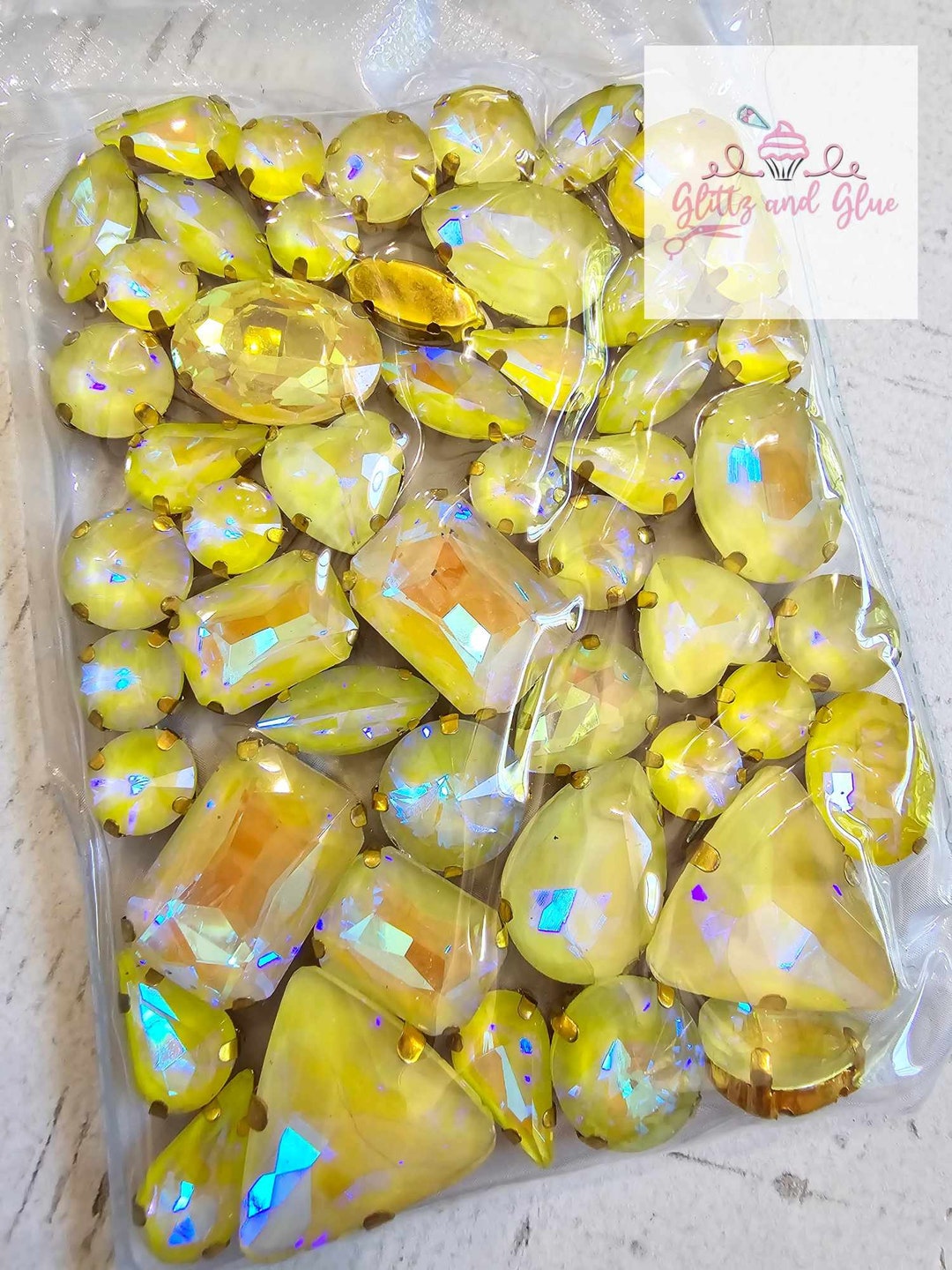 Light Yellow Jewels, 50pc Gold Claw Jewels, Craft Jewels, Sew on Jewels ...