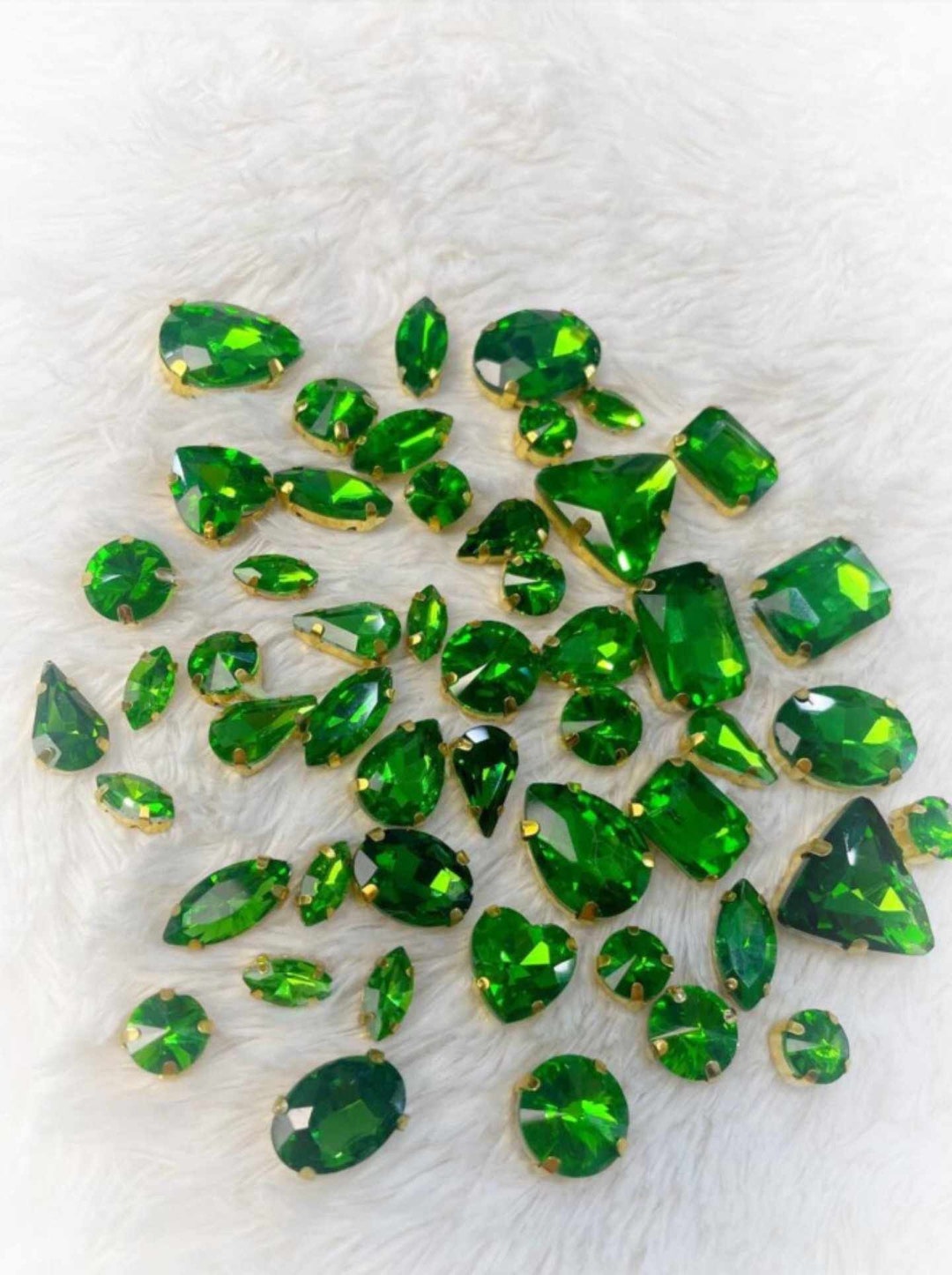 Dark Green Jewels, Gold Claw Jewels, Craft Jewels, Sew on Jewels, Fake ...