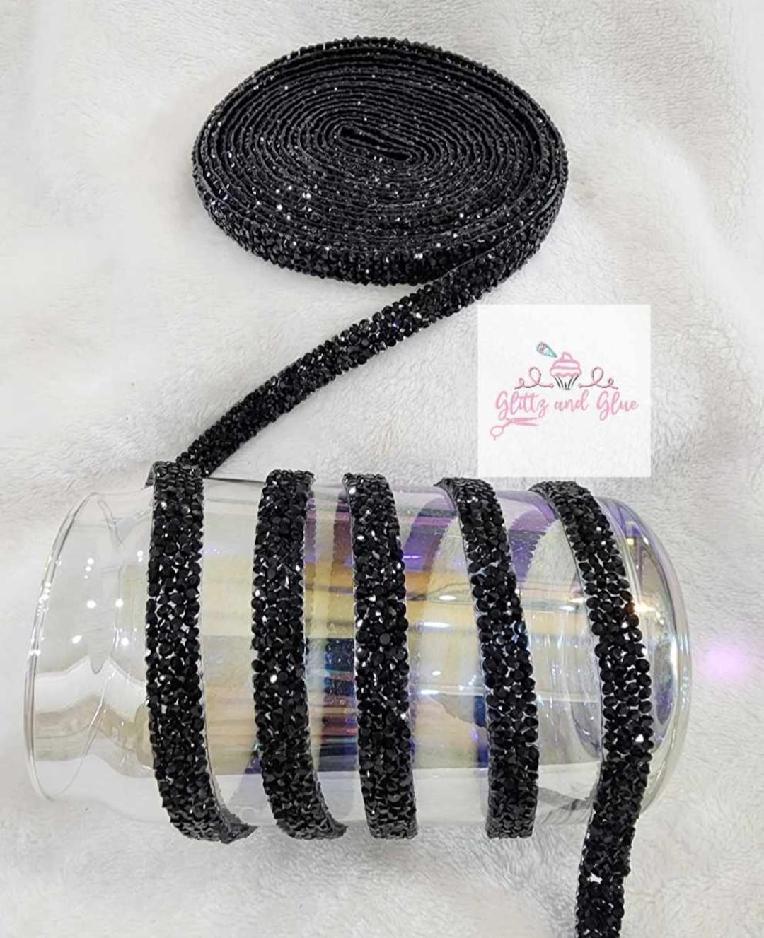 Dazzling Black Rhinestone Ribbon, Rhinestone Ribbon, Craft Supplies ...