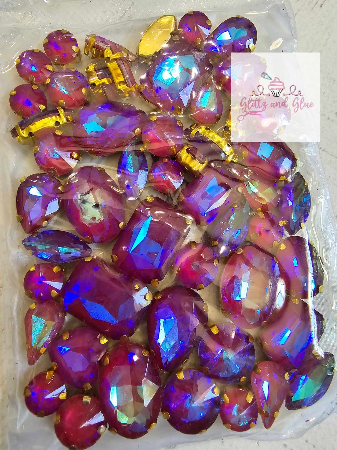 Violet Jewels, 50pc Gold Claw Jewels, Craft Jewels, Sew on Jewels, Fake ...