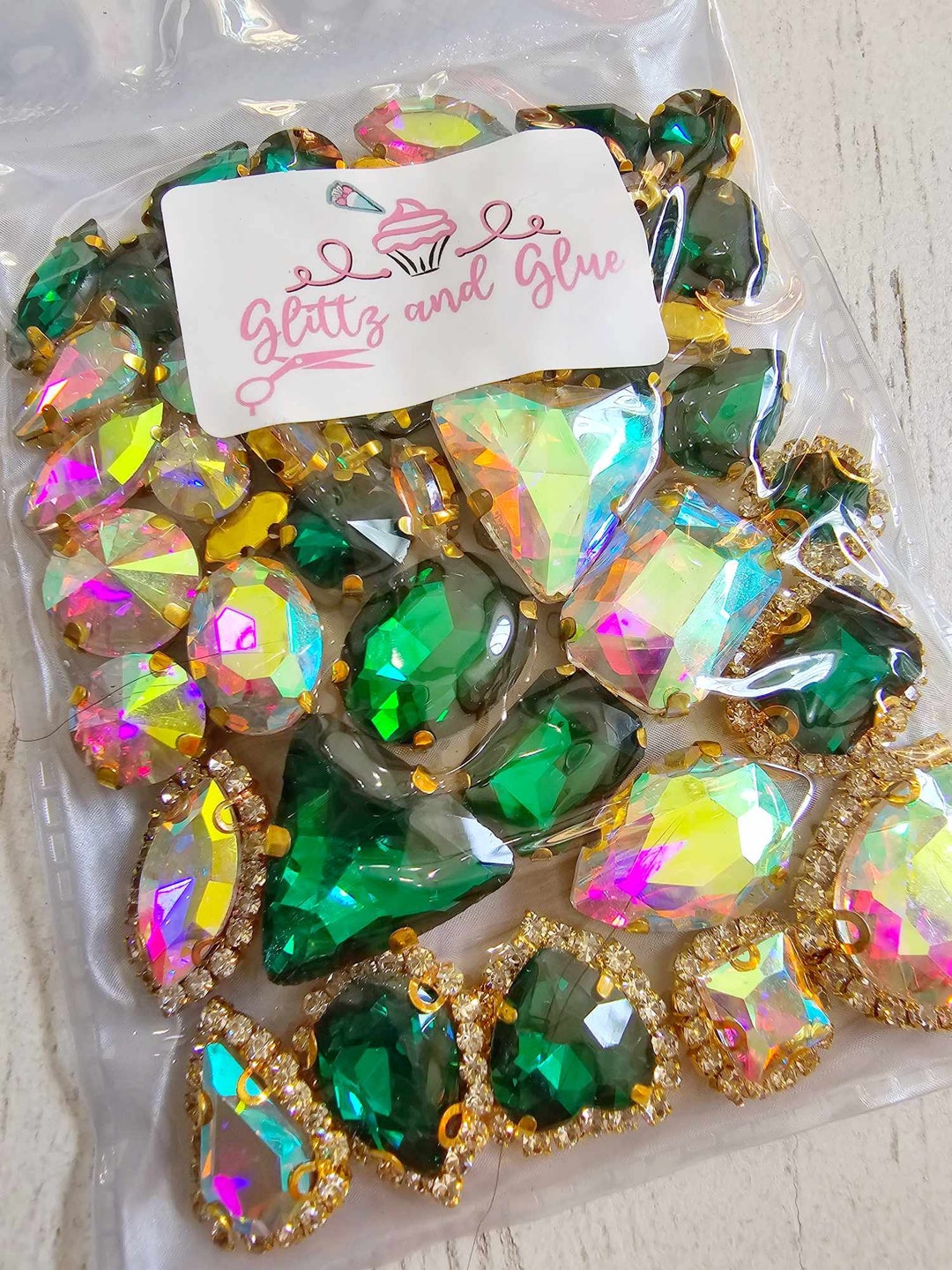 MIX Emerald Green & White Diamond Jewels, Gold Claw Jewels, Craft ...