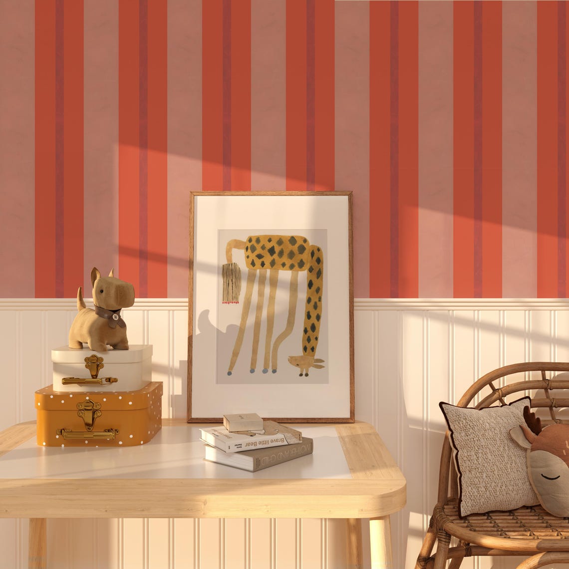 Carle Stripe - Red, Painted Tent Stripe Wallpaper, Playful Red Pink ...