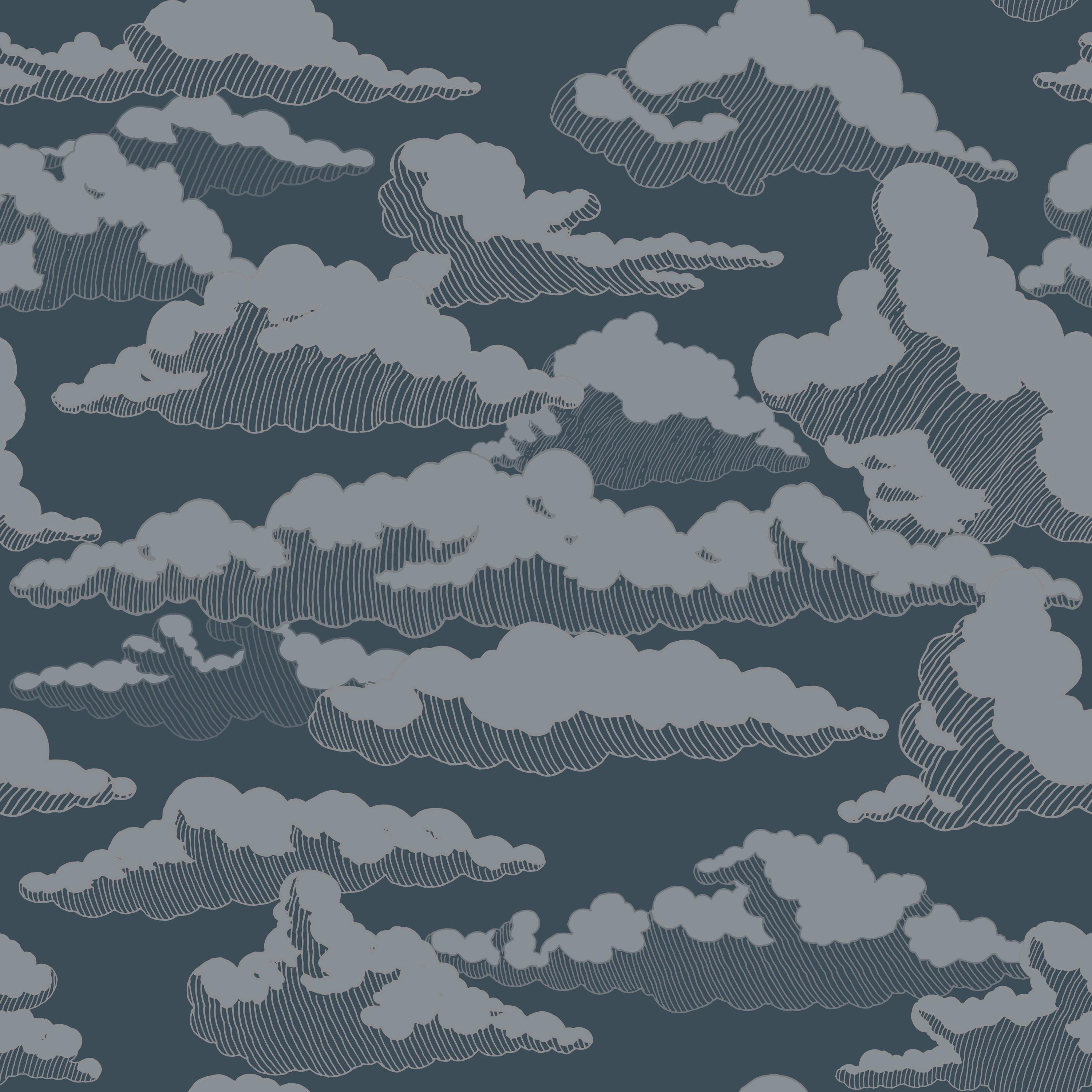 Cumulus - Storm Blue, Navy Blue Cloud Wallpaper, Removable Cloud, Peel ...