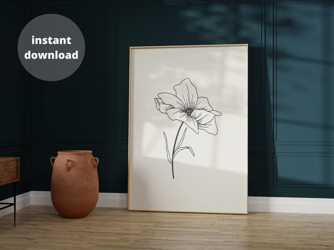 Ranunculus Flower Minimalist Line Drawing Flower Printable Wall Art ...