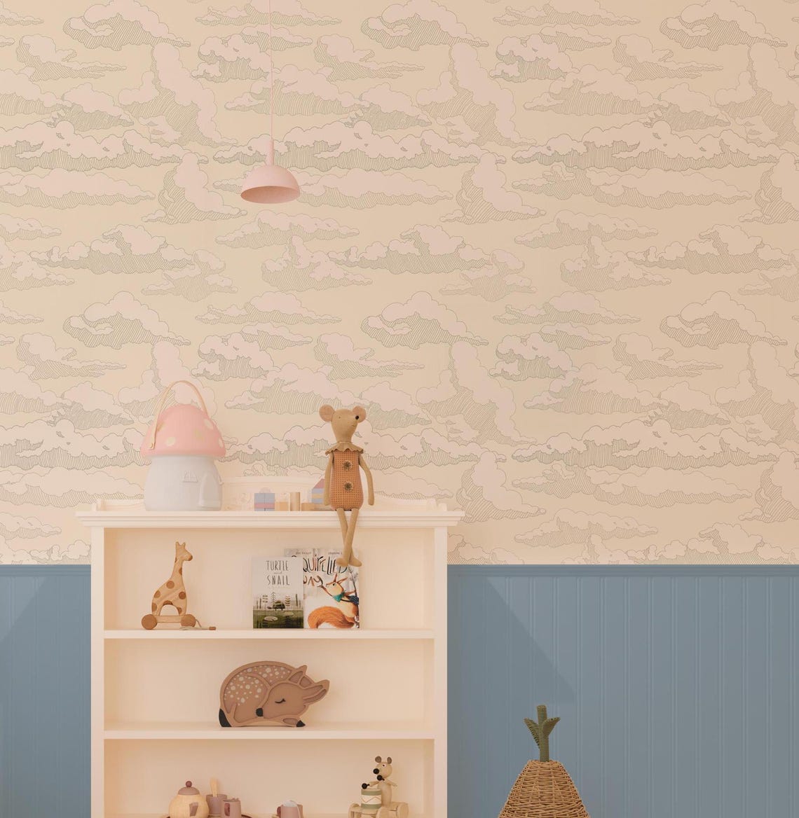 Cumulus - Warm White, Neutral Cloud Wallpaper, Removable Cloud, Peel ...