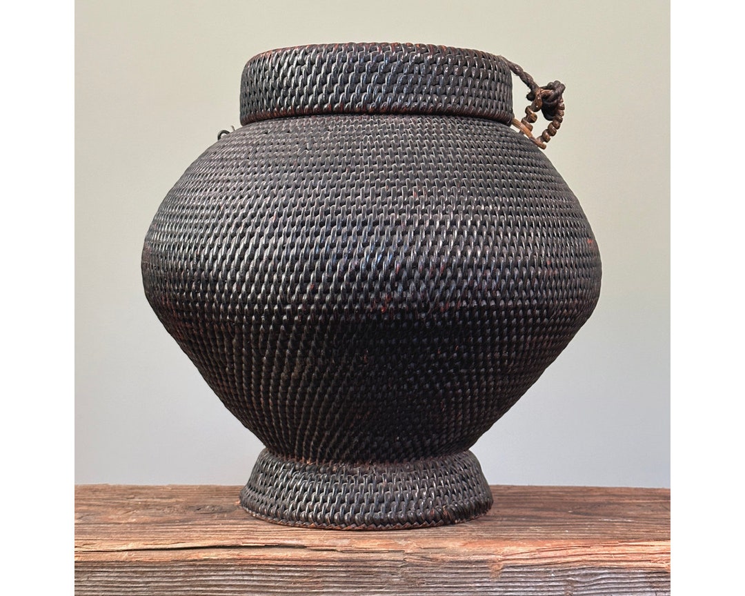 Antique Philippines Ifugao Footed Woven Rice Basket With Lid/tribal ...