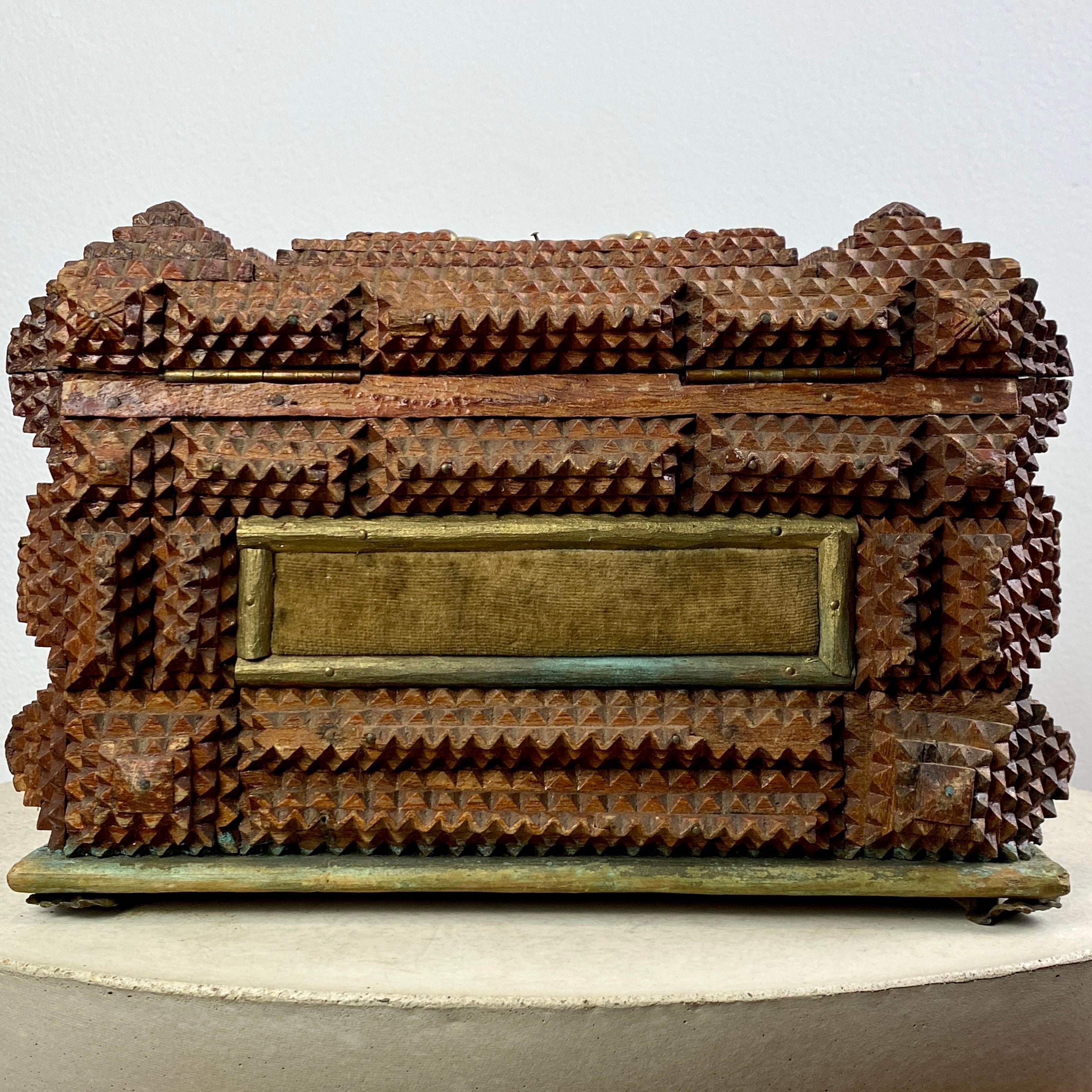 Tramp Art Jewelry Box With Metal Lion Pulls ON HOLD - Etsy