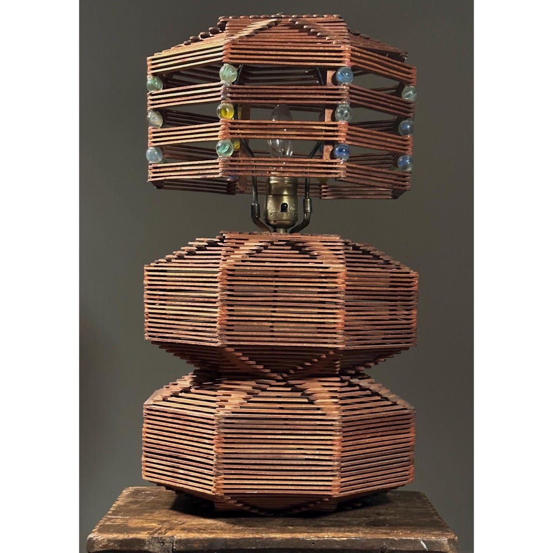 Vintage Folk Art Popsicle Stick Lamp and Shade - Etsy