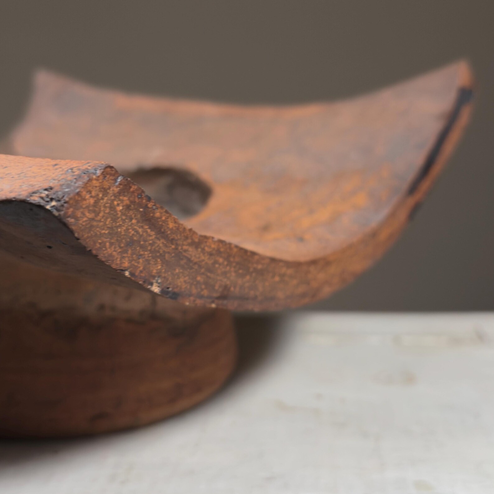 Vintage Japanese Modernist Slab Built Reddish Clay Ikebana Vessel ...