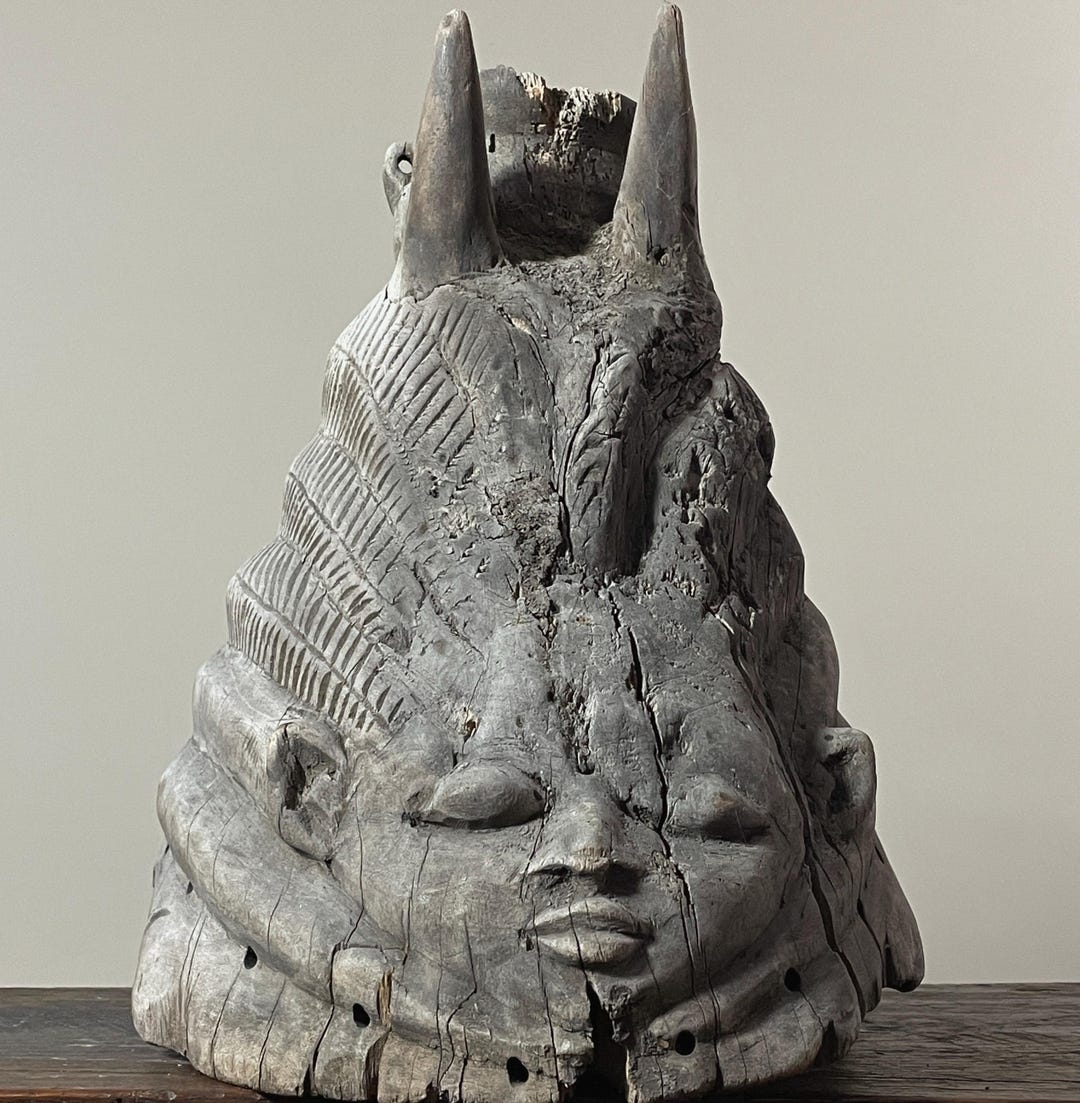 Rare Antique African Mende Bundu Hand Carved Patinated Raw Wood Two ...