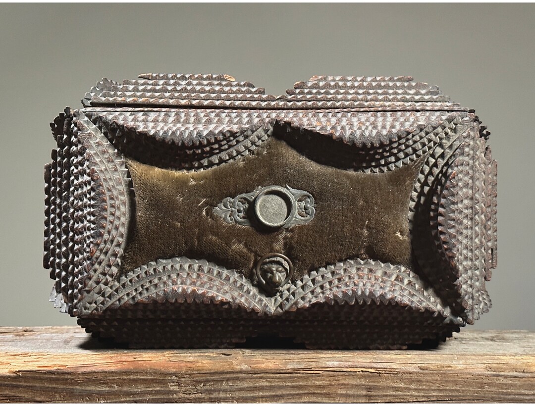 Rare 19th C. Chip Carved Tramp Art Box With Draped Detailing - Etsy