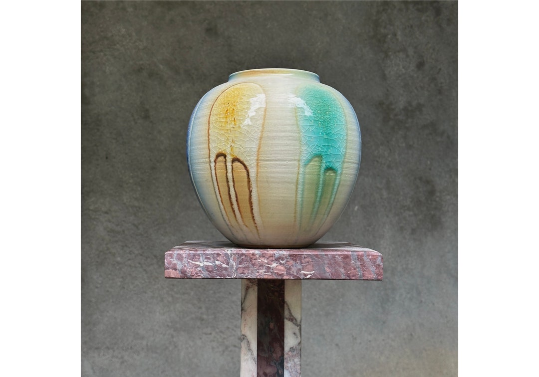 Vintage Abstract Expressionist Japanese Ceramic Vase With Multicolor ...