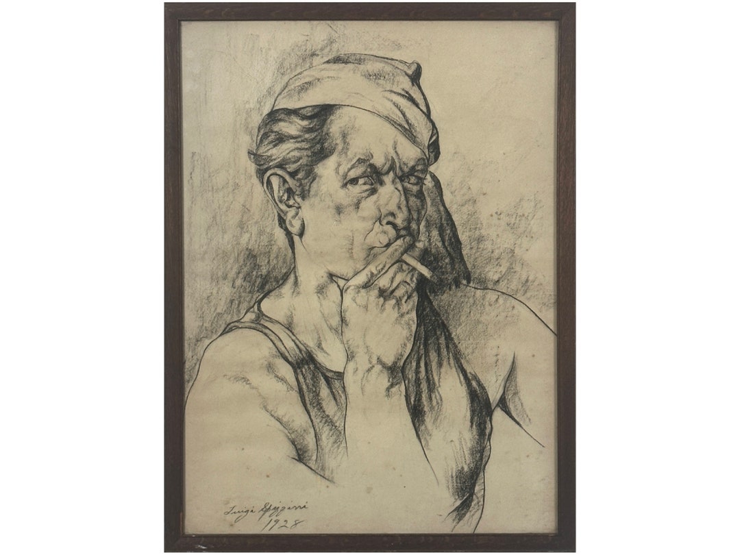 Antique Expressionist Self Portrait by Luigi Spirrizzi, Charcoal on ...