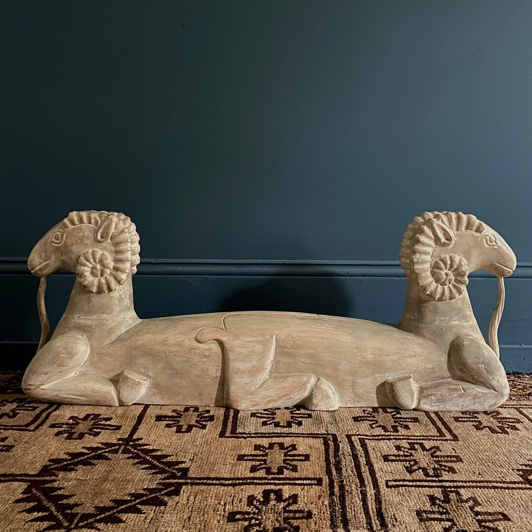 Vintage Folk Art Hand Carved Two Headed Ram Wood Sculpture - Etsy