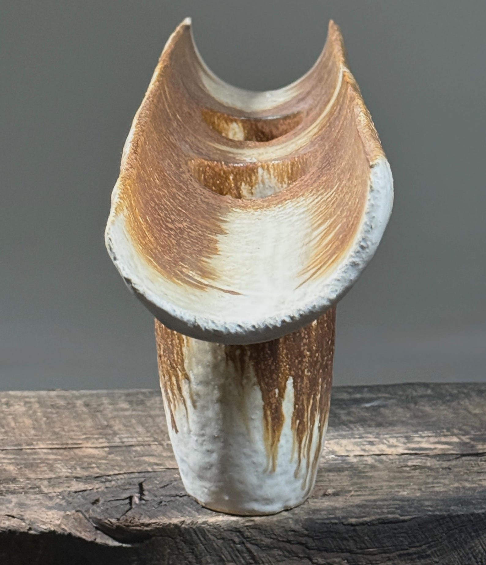 Vintage Large Japanese Brutalist Double Chamber Ash Glaze Ceramic ...
