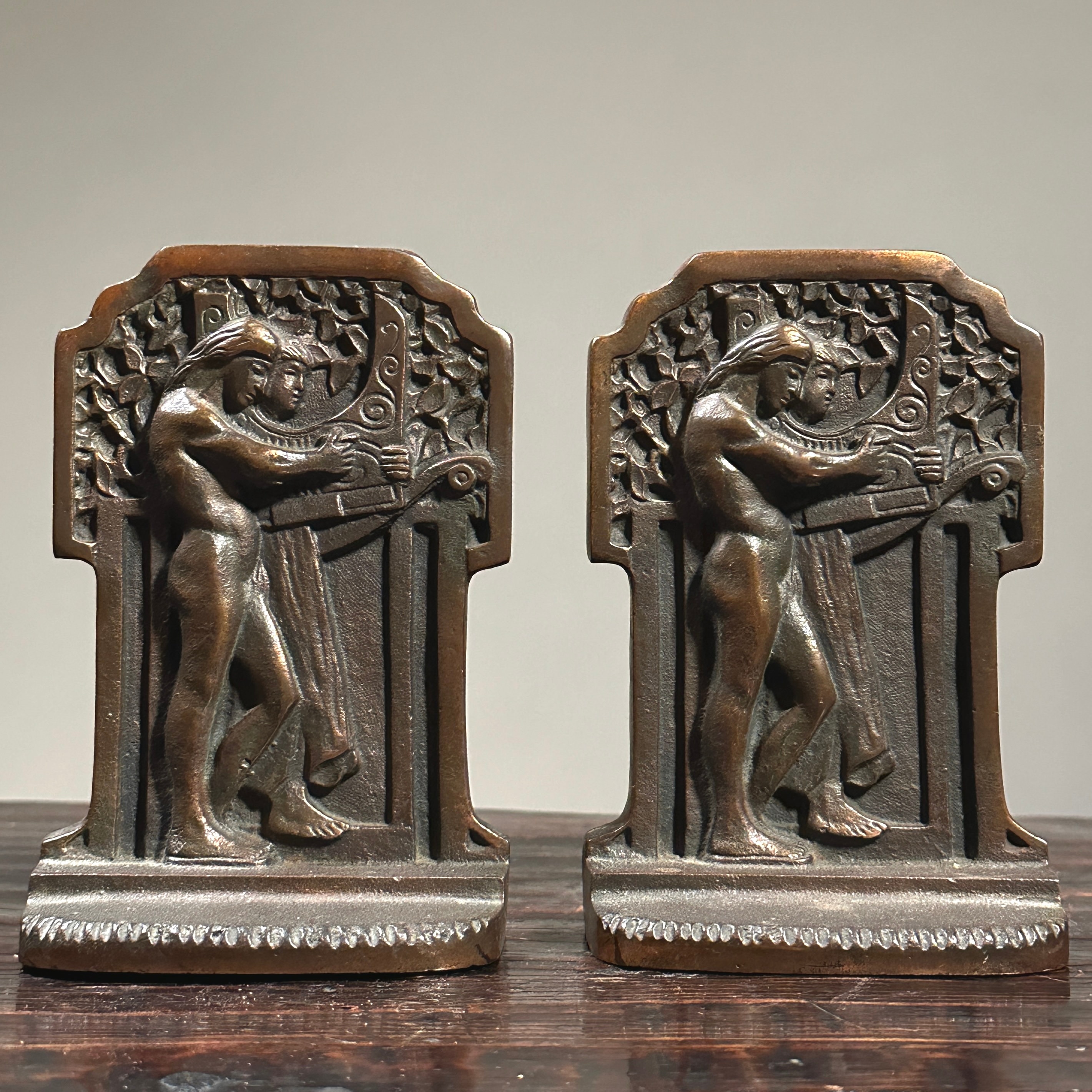 Antique Art Deco Bronze Bookends With Man and Woman With Lyre (pair ...