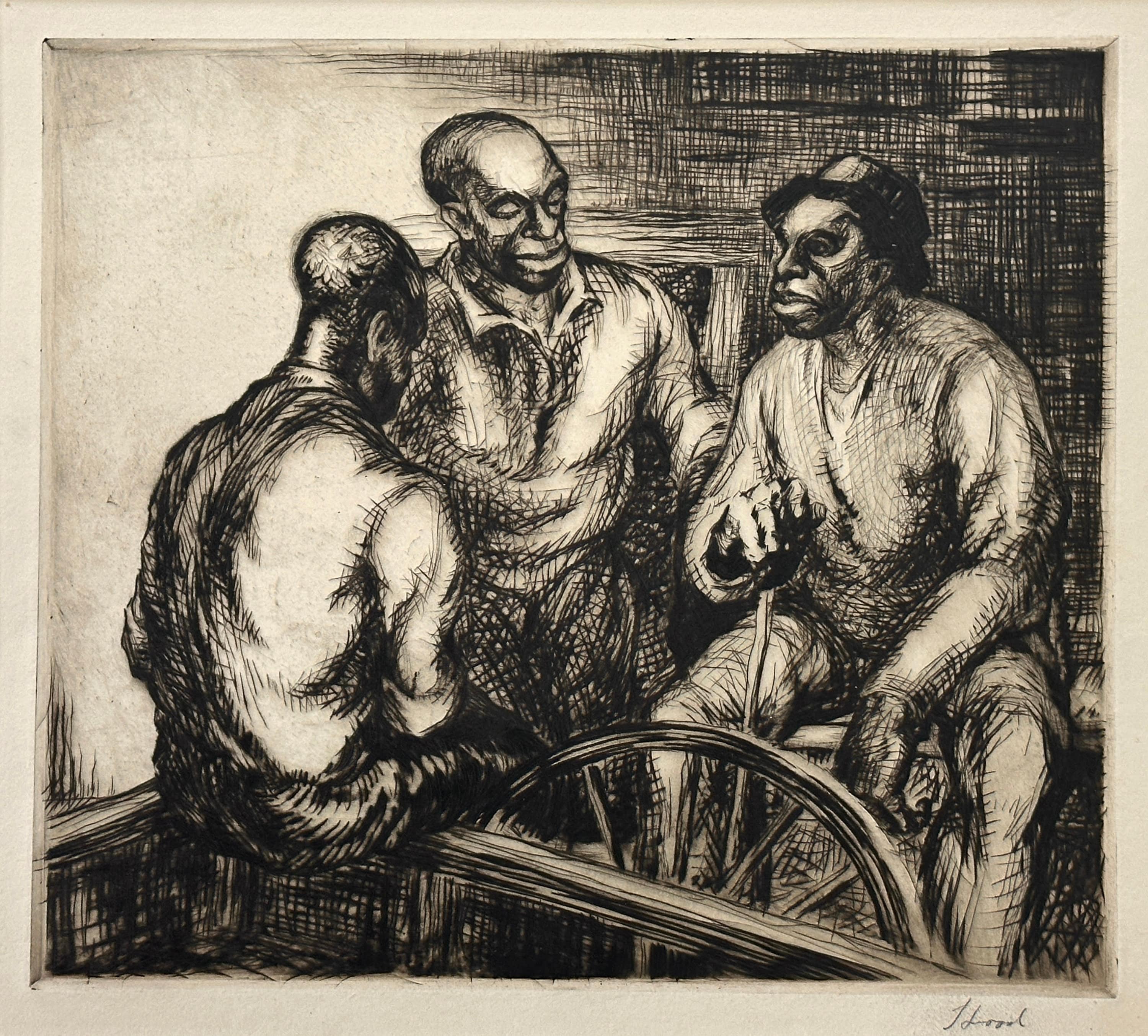 Richard Hook WPA Portrait of Three Men, Signed (etching, 1935)/black ...