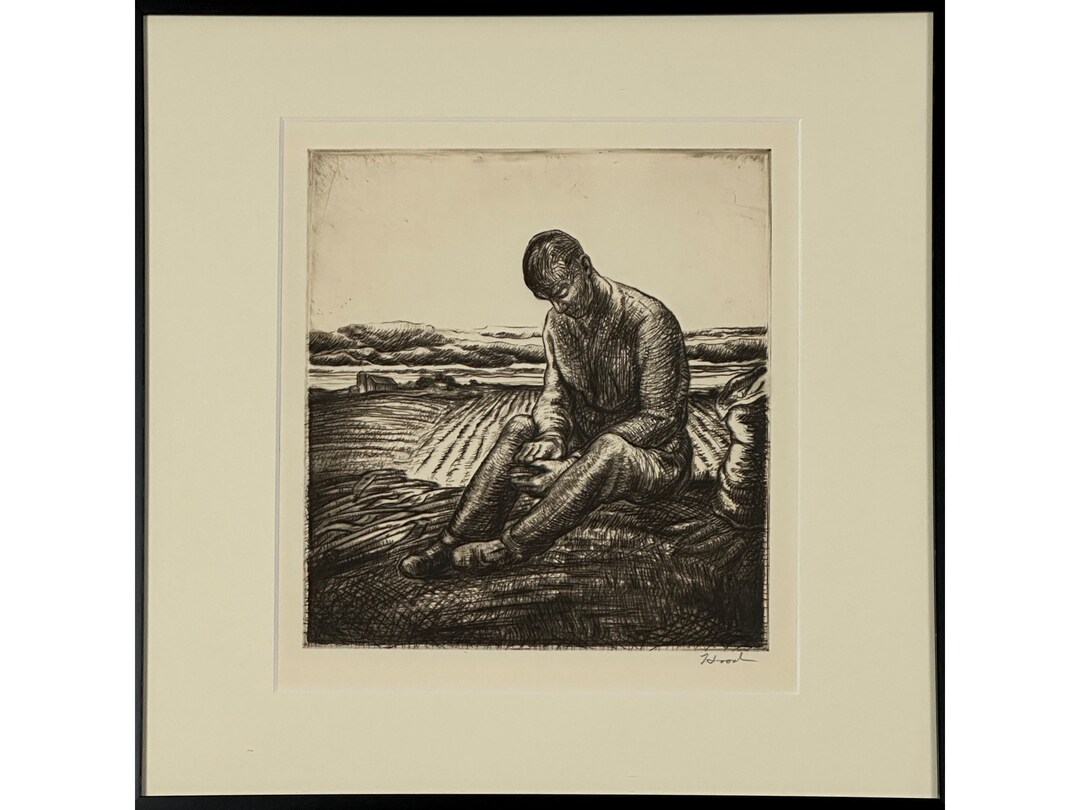 Richard Hood (1910-1995) - WPA Expressionist Corn Husking, Signed ...