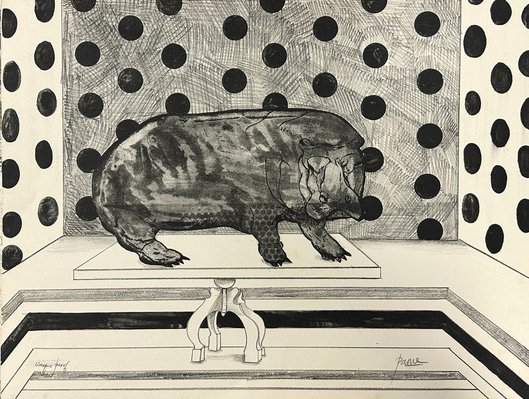 Peter Paone (american, B. 1936) - Postmodernist Surrealist Hippo on ...