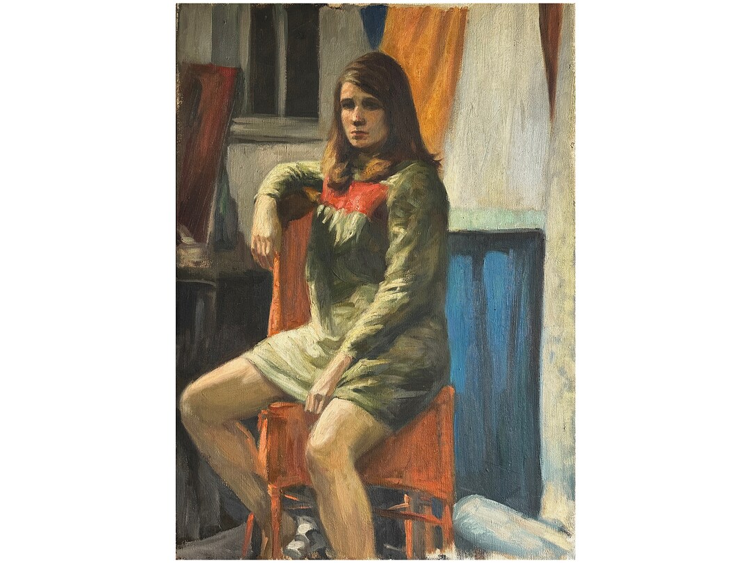 Vintage Realist Female Figurative Studio Portrait (ca. 1950, Oil on ...