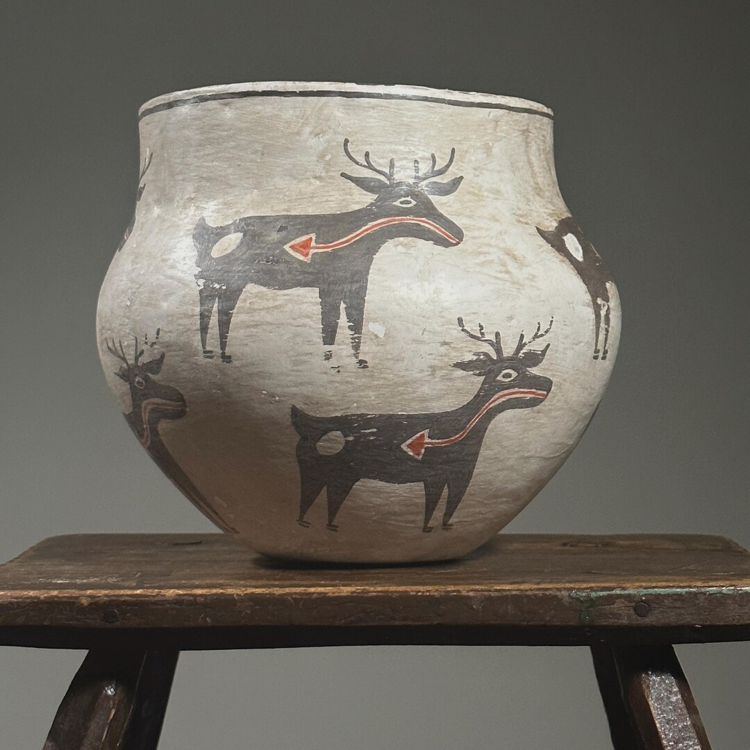 Vintage 1939 Acoma Polychrome Deer Heart-line Design Clay Olla - Etsy