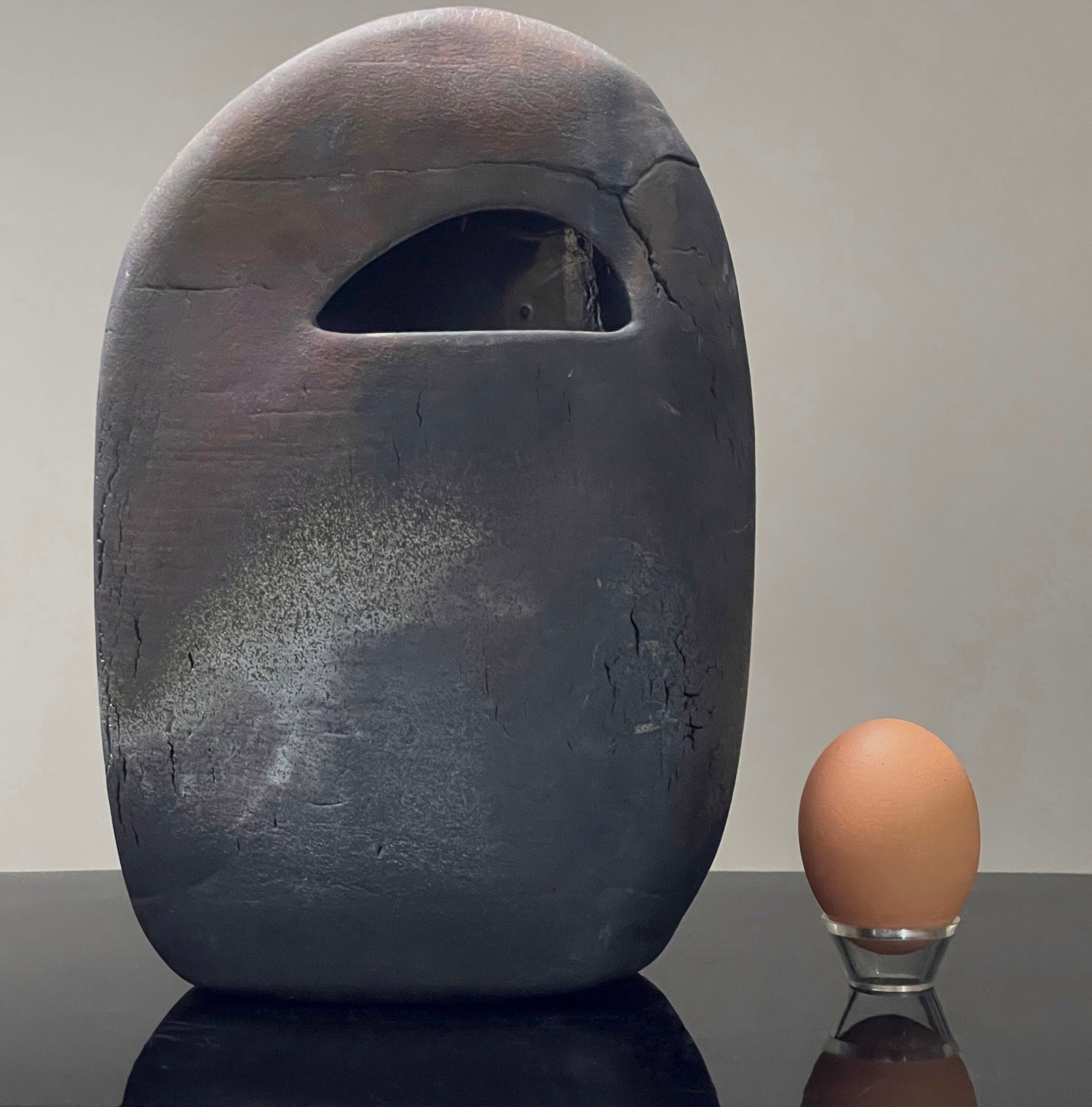 Geraldine Shapiro Raku Fired Matte Black Modernist Stoneware Vessel ...