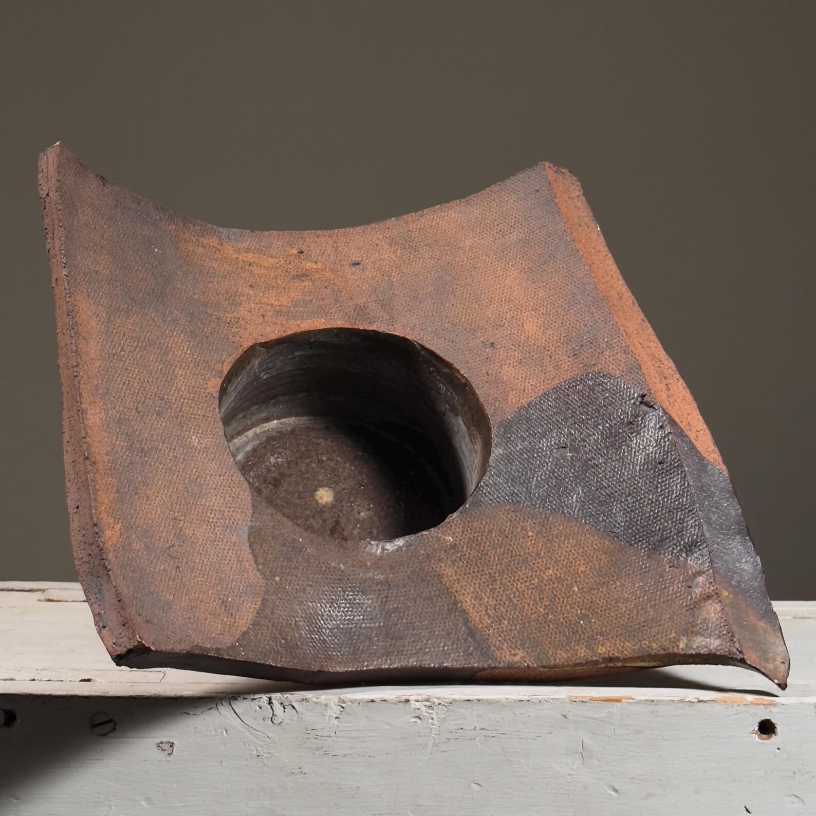 Vintage Japanese Modernist Slab Built Reddish Clay Ikebana Vessel ...