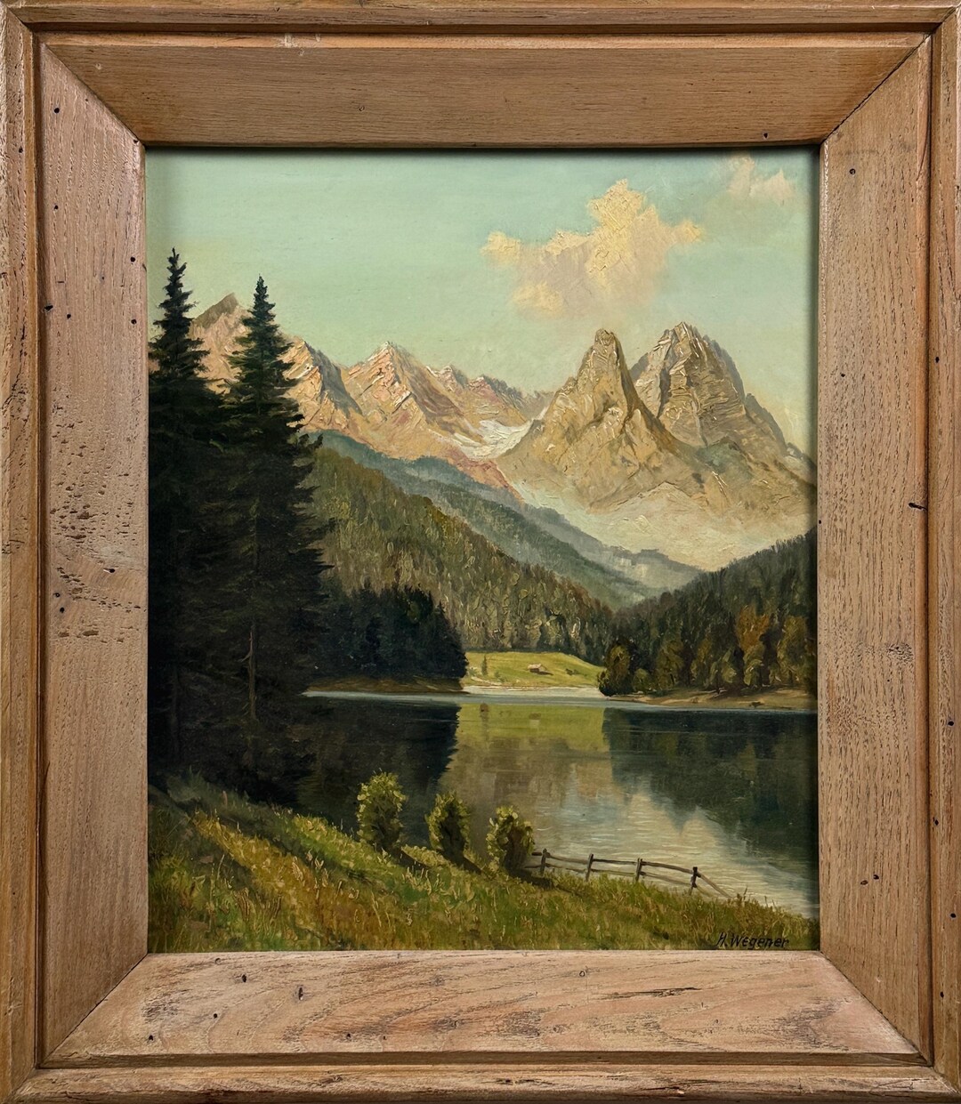 Vintage Post Romanticism German Mountainous Landscape With Lake by ...