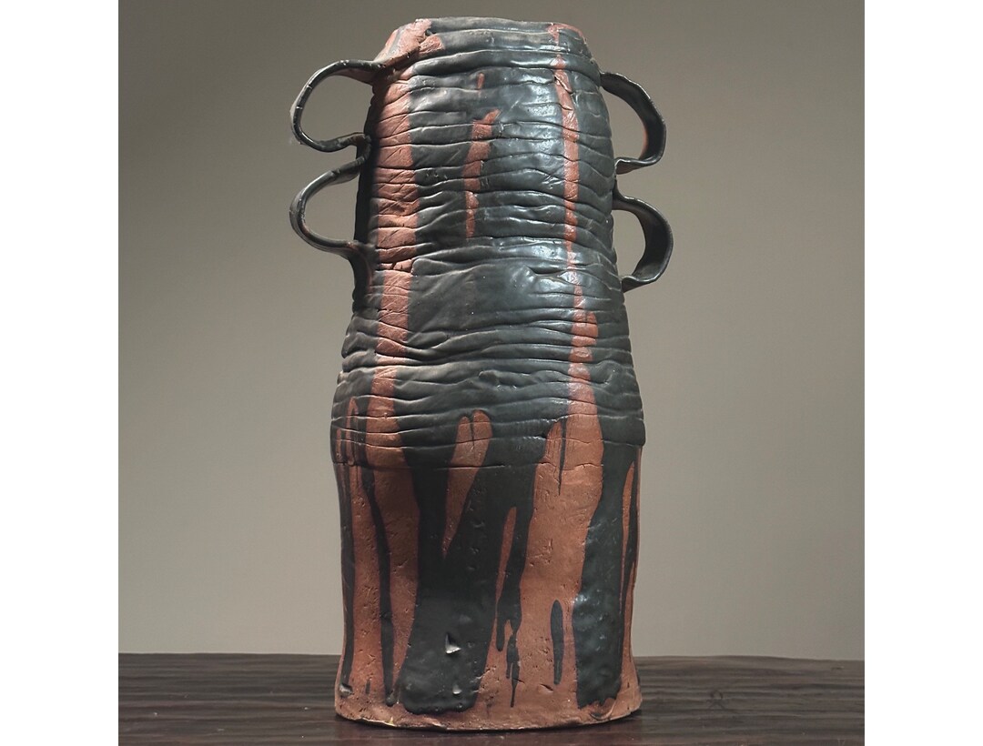 Vintage Large George Ohr Style Abstract Expressionist Hand Coiled Vase ...