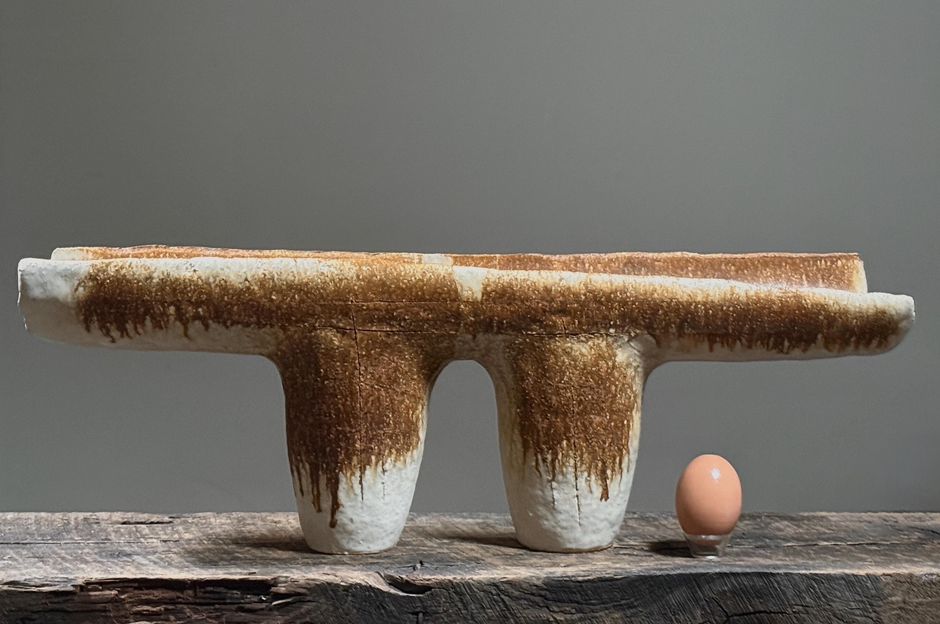 Vintage Large Japanese Brutalist Double Chamber Ash Glaze Ceramic ...