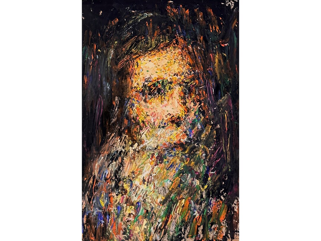 Vintage Abstract Figurative Portrait of Bearded Man, Signed (c. 1994 ...