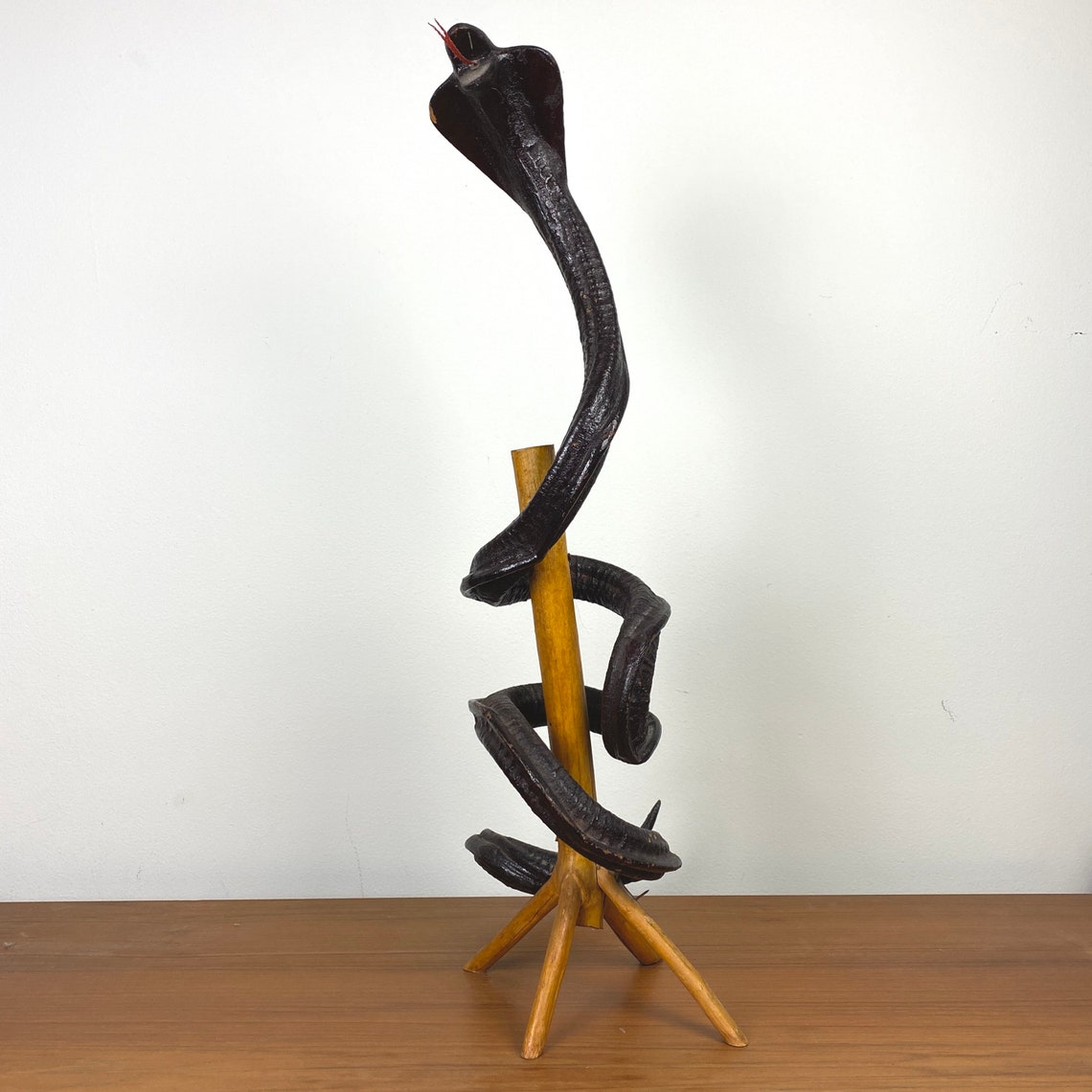 Large Vintage Hand Carved Wooden Cobra Snake on Stand folk - Etsy