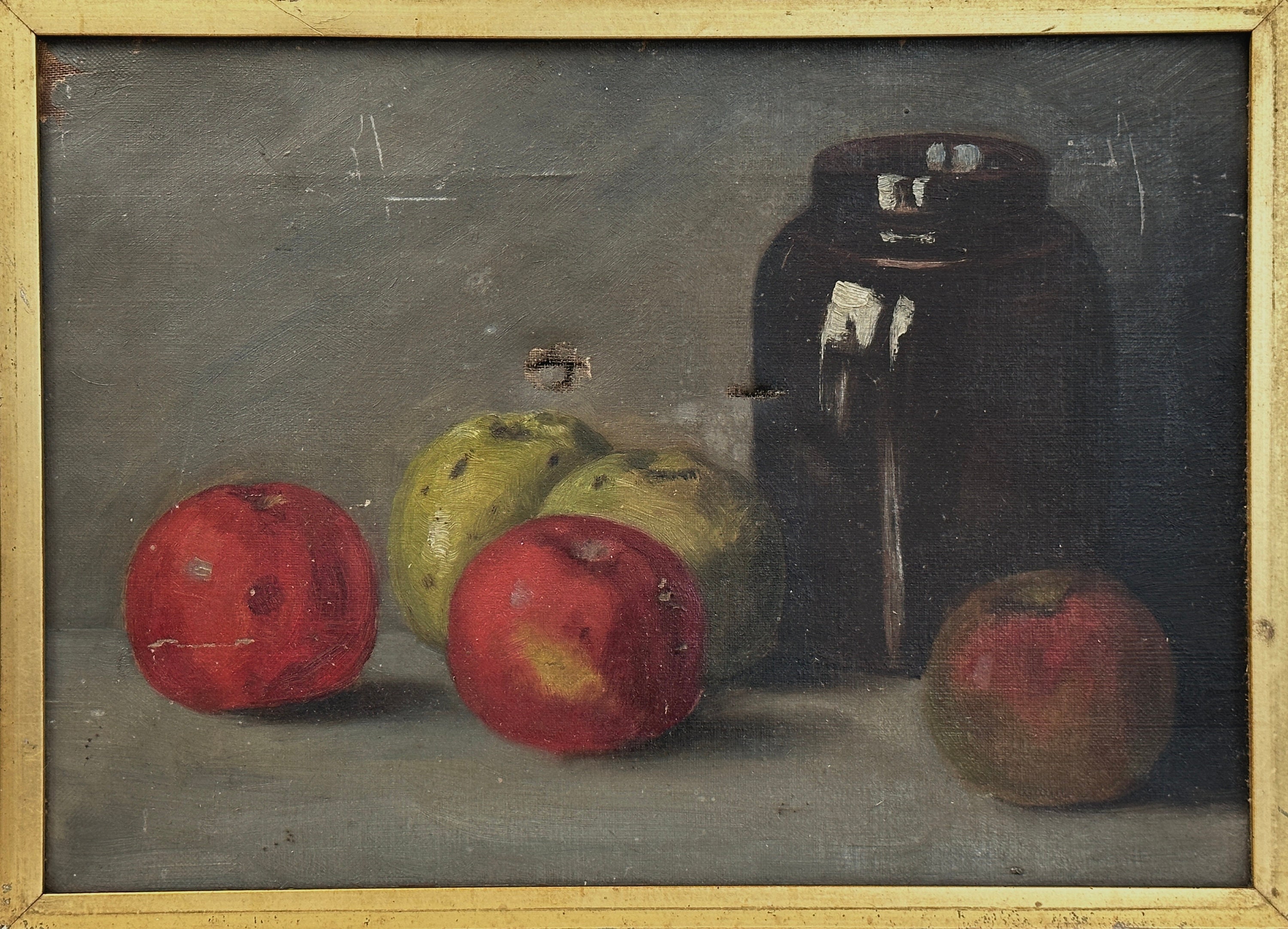 Antique 19th C. Realist Still Life With Fruit and Jug, Framed (oil on ...