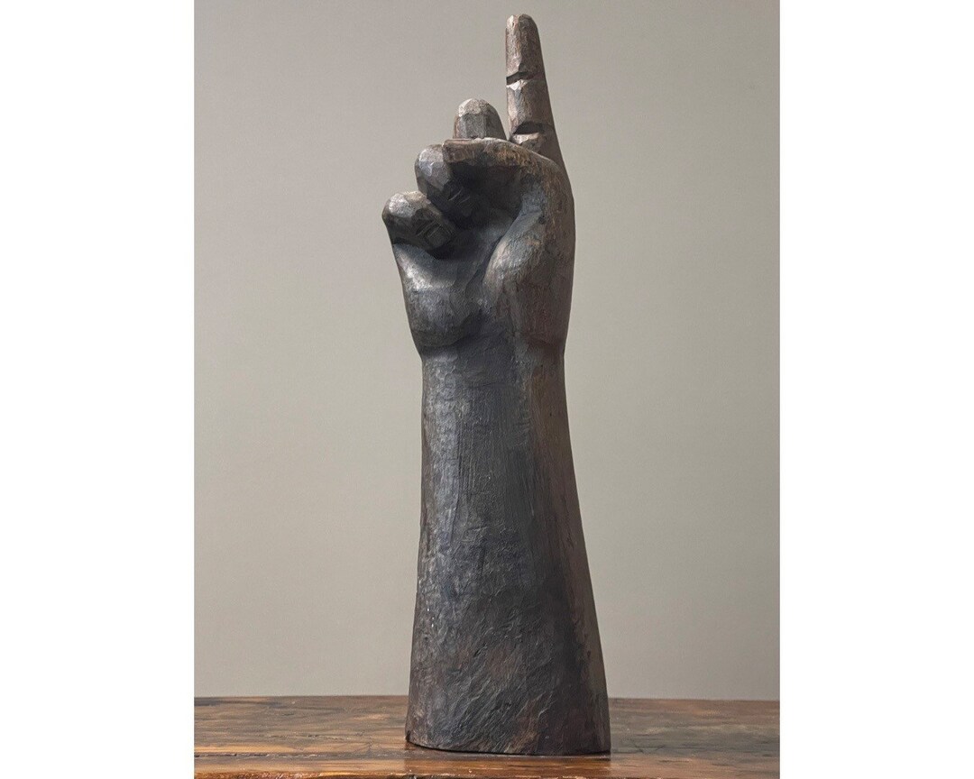 Antique Large Folk Art Hand Carved Pointed Finger Wood Statue/outsider ...