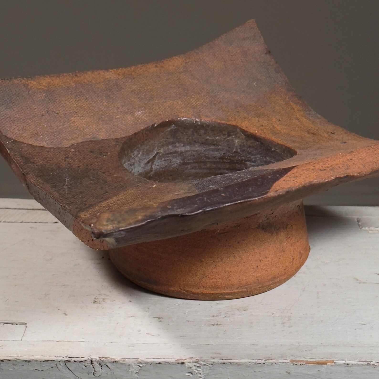 Vintage Japanese Modernist Slab Built Reddish Clay Ikebana Vessel ...