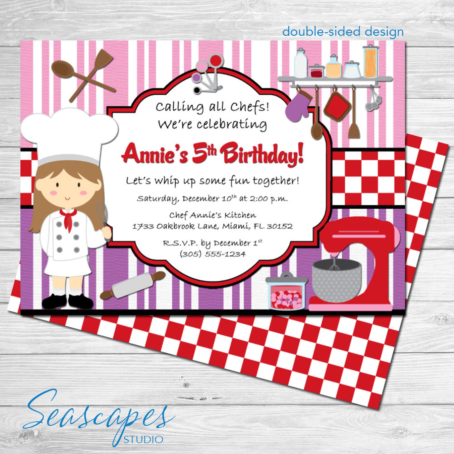 Little Chef Cooking Party Baking Kitchen Birthday Printable Invitation ...