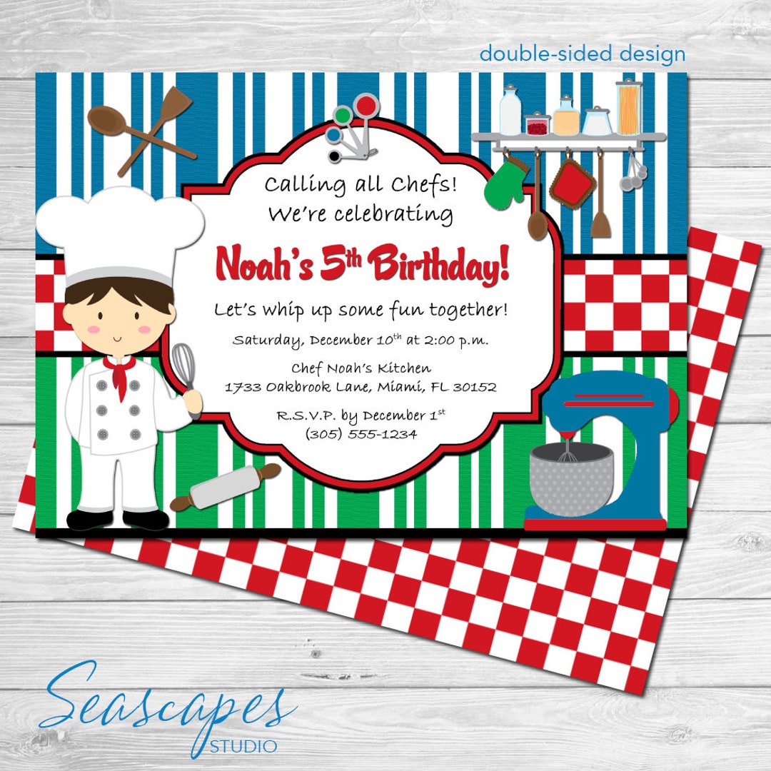 Little Chef Cooking Party Baking Kitchen Birthday Printable Invitation ...
