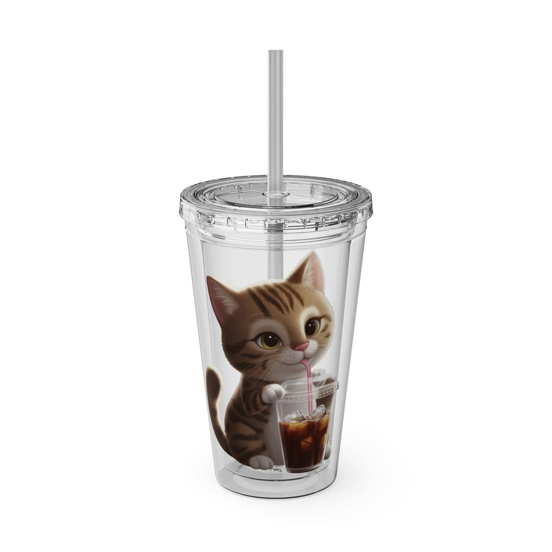 Cat Iced Coffee Tumbler - 16 Oz Acrylic Cup With Straw - Etsy