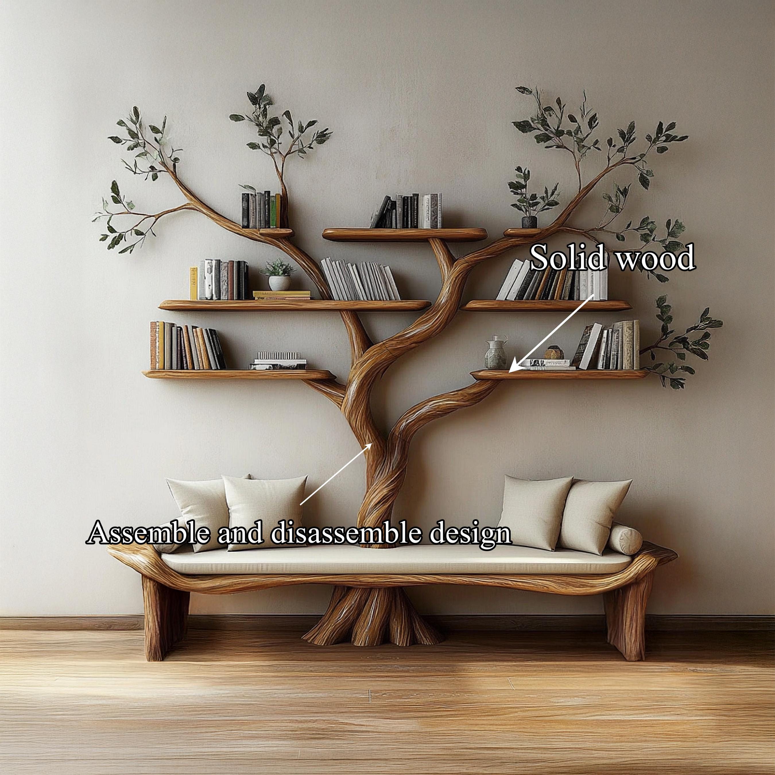 Tree Bookshelf, Wood Bookcase, Book Shelf Art Rustic Furniture Style ...