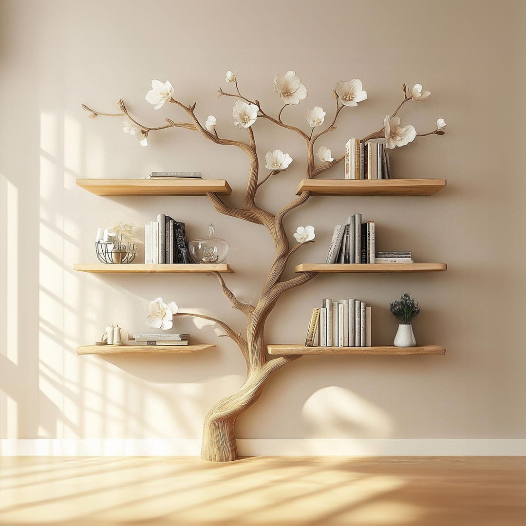 Handcrafted Wooden Tree Bookshelf – Rustic Branch Design, Home Decor - Etsy
