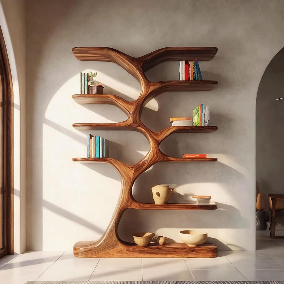 Rustic Tree Bookshelf Solid Wood Handmade Living Room Decoration Tree ...