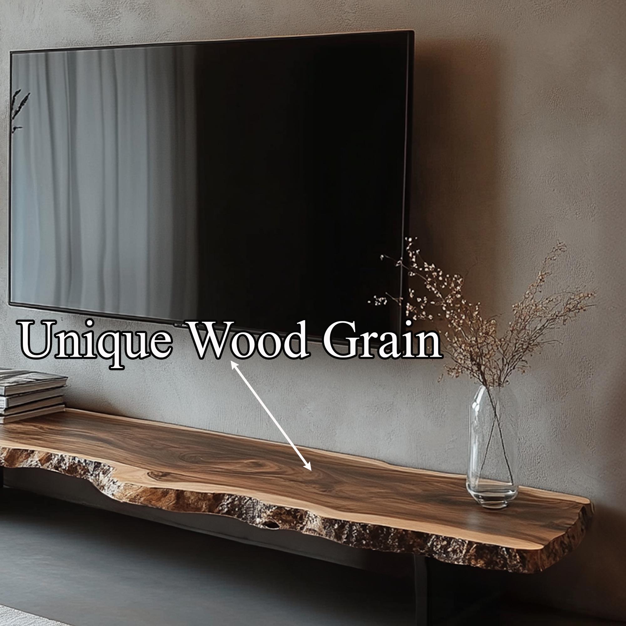 Rustic Live Edge TV Stand, Solid Walnut Floating Shelf Console, Natural ...